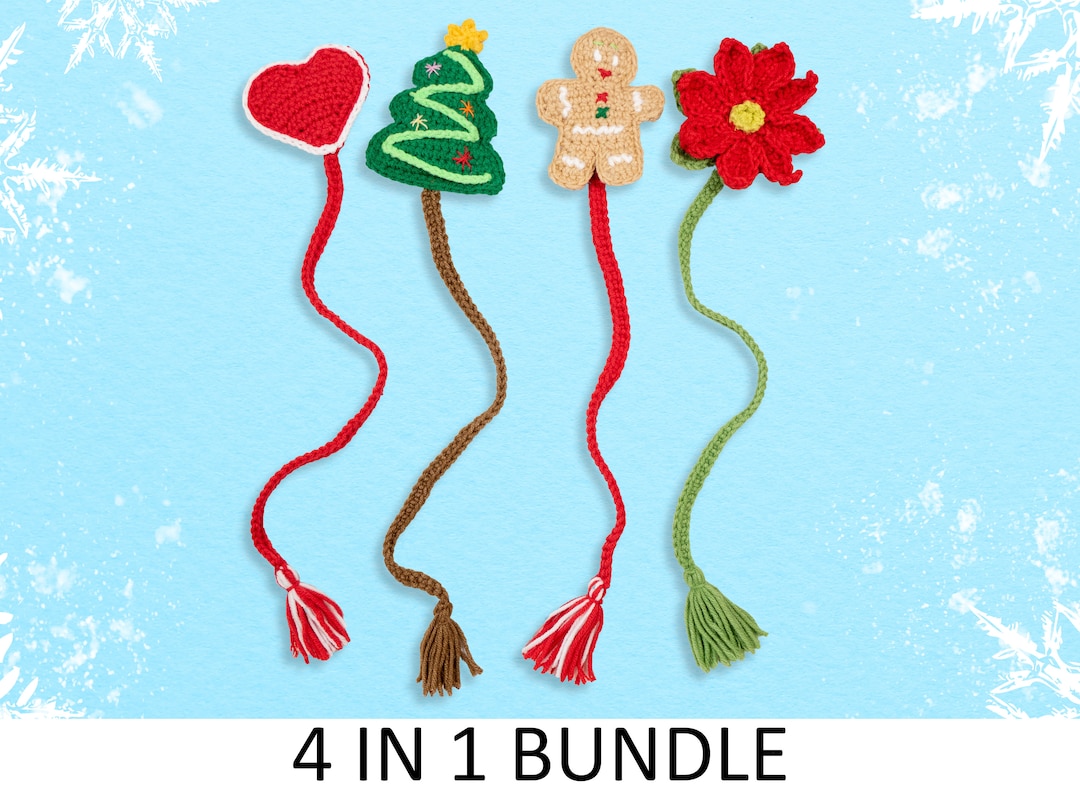 4 Christmas Bookmark Crochet Bundle Patterns. Poinsettia, Gingerbread ...