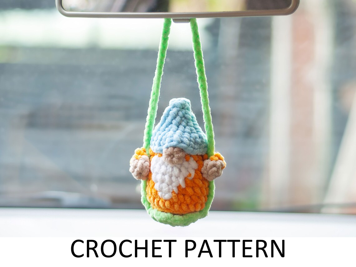 Gnome on a Swing Crochet Charm Pattern PDF. Crochet Car Hanger. Cute ...