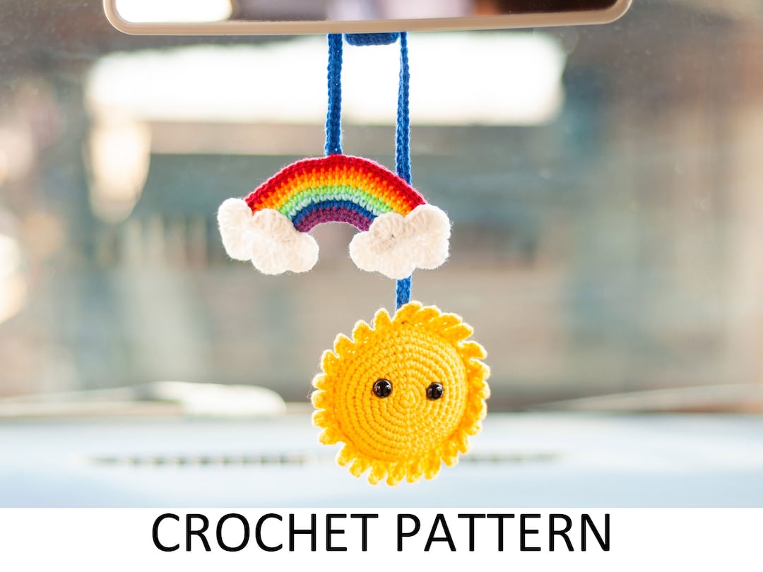 Rainbow and Sun Crochet Pattern. Crochet Car Hanger. Crochet Car ...