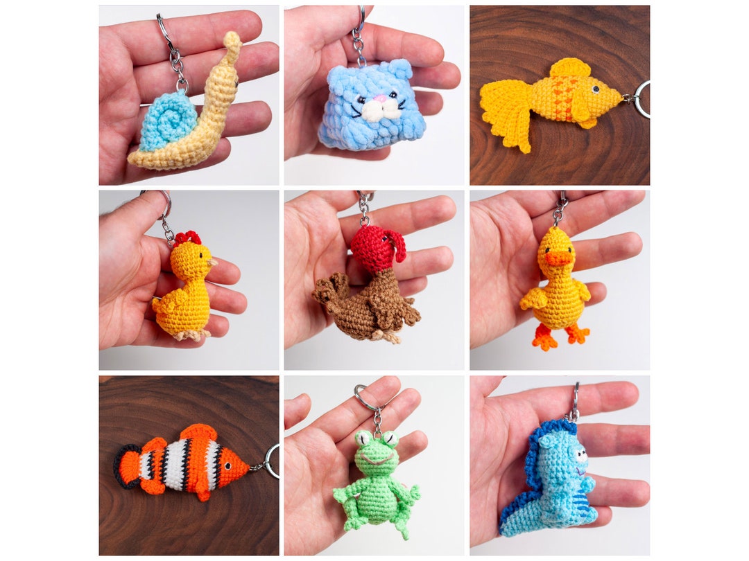 9 Animal Keychain Crochet Pattern Bundle. Cat, Goldfish, Clownfish ...