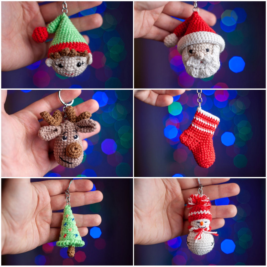 6 Keychain Crochet Patterns Bundle. Crochet Christmas Ornaments ...