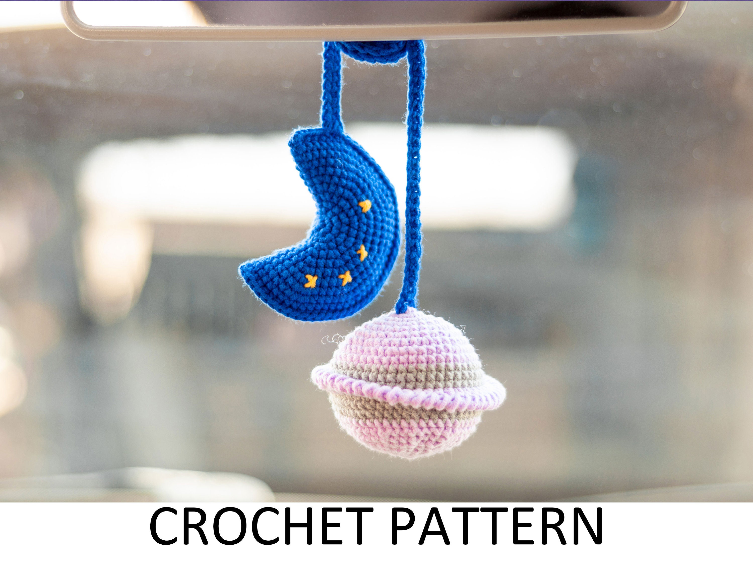 Moon and Saturn Crochet Charm Pattern PDF. Cute Car Accessories ...