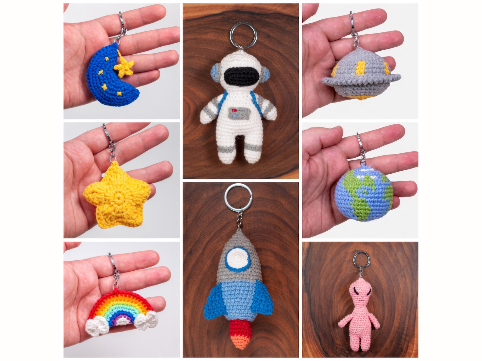 8 Space Keychain Crochet Patterns Bundle. Astronaut, Spaceship, Earth ...
