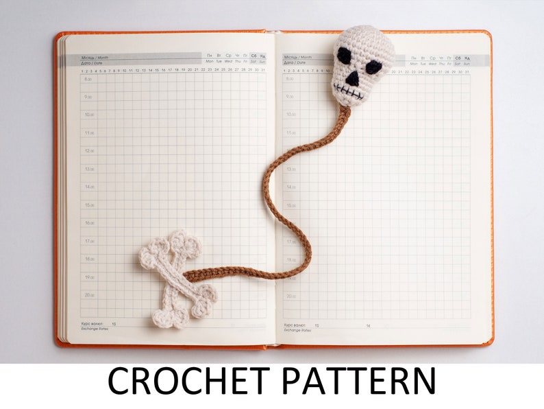 Skull and Bones Bookmark Crochet Pattern. Crochet Halloween Bookmark ...