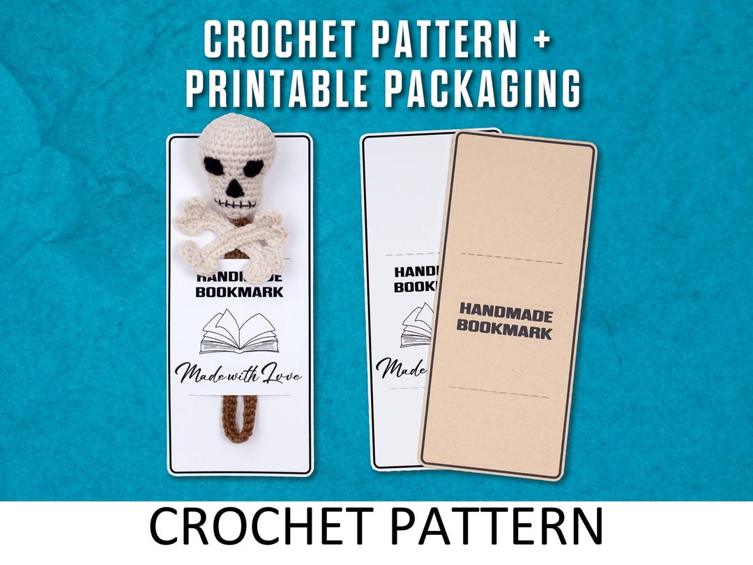 Skull and Bones Bookmark Crochet Pattern With Printable Packaging ...
