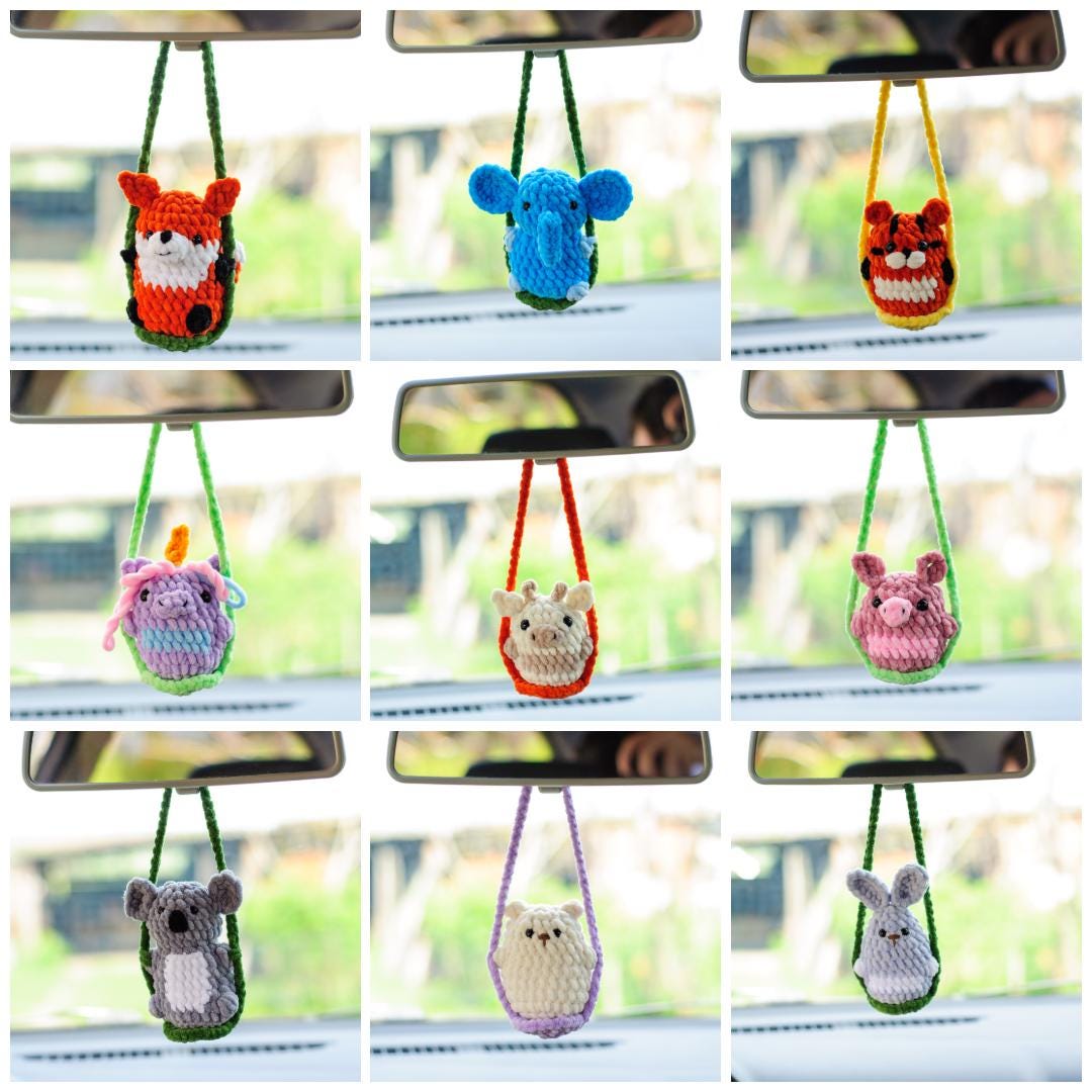 9 Animals Car Hanger Crochet Pattern Bundle. Pig, Cow, Unicorn, Tiger ...