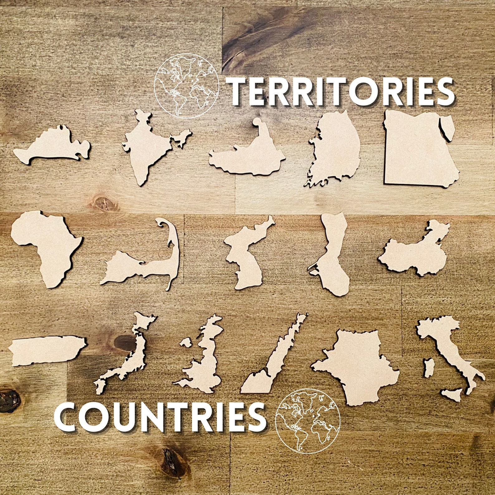 Laser Cut Wood Country and Territory Shapes | World Map Wall Decor ...