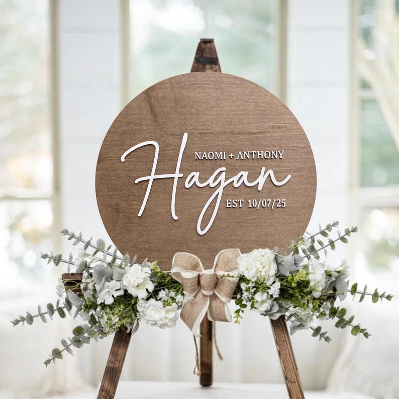 Personalized, Round 3D Wedding Sign, Rustic Birch Wood Entrance Decor ...