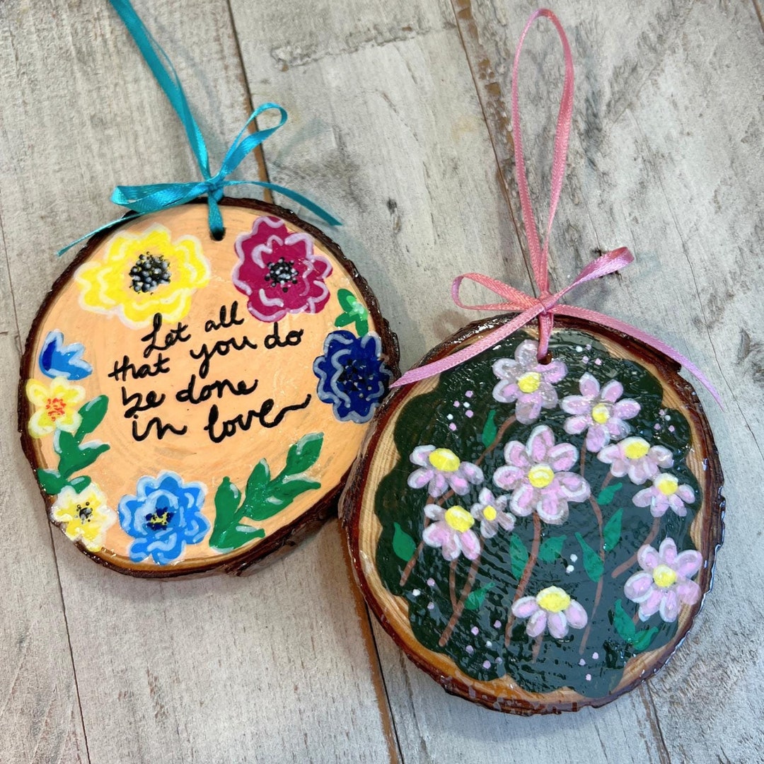 Hand Painted Wood Rounds | Wood Slice Rounds | Hand Painted Gifts - Etsy