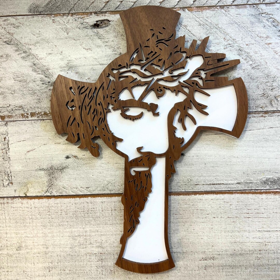Jesus Wood Cross | Jesus With Thorns Cross - Etsy