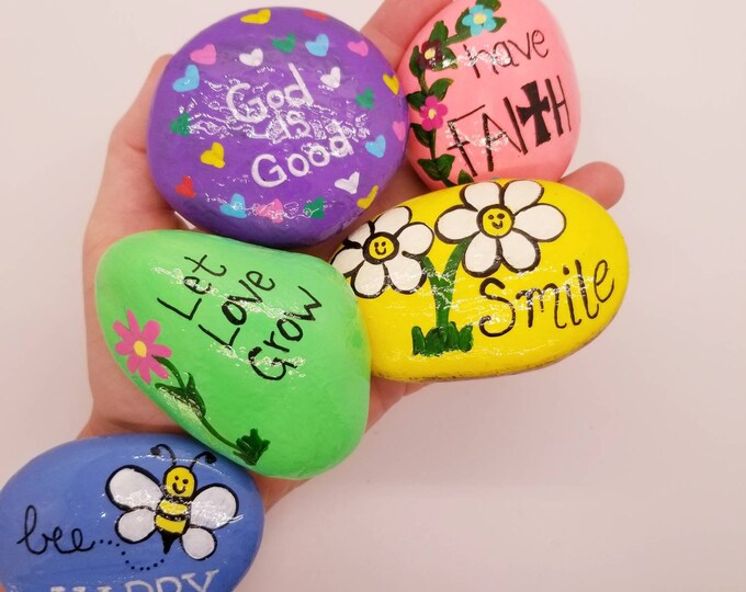 Set of 5 Inspirational Painted Rocks Garden Rocks Home - Etsy