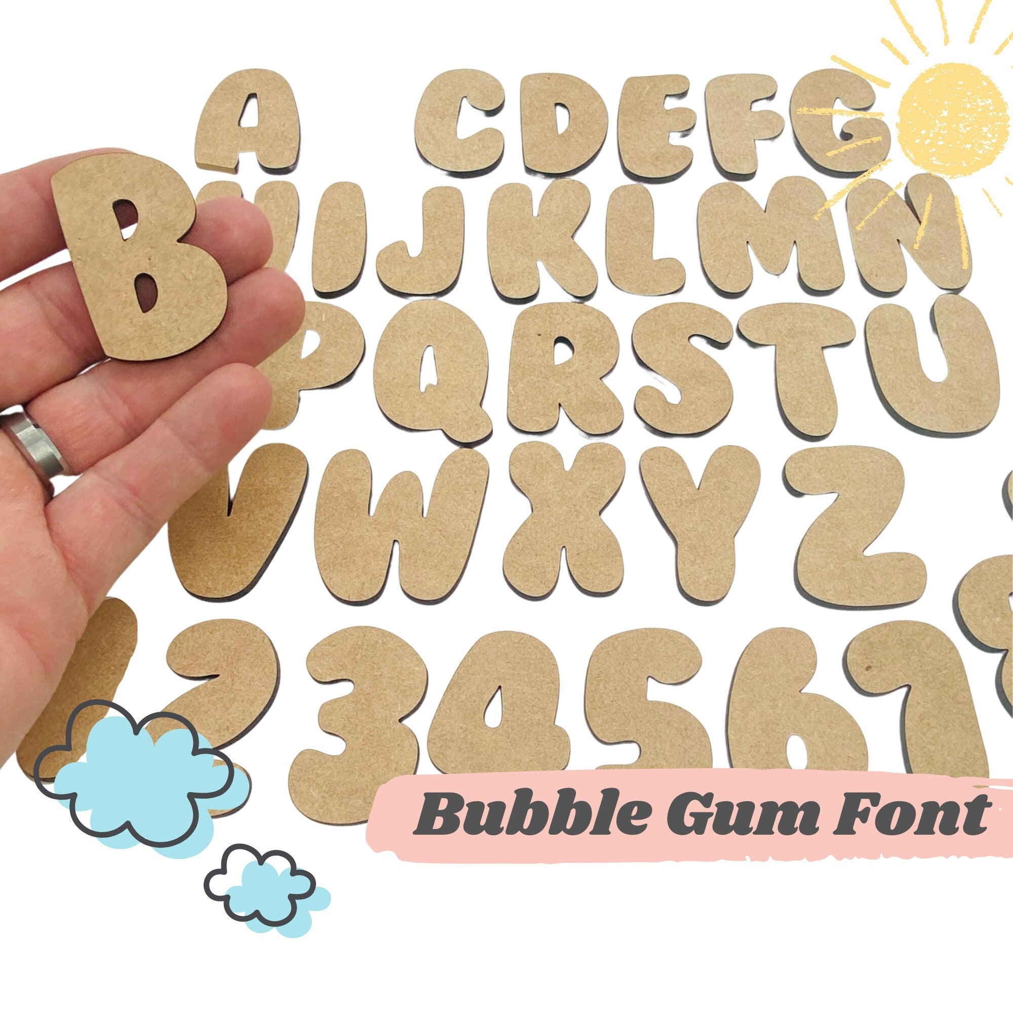 Large Bubble Gum Font | Wooden Letters | Laser Cut Letters | Sweet and ...