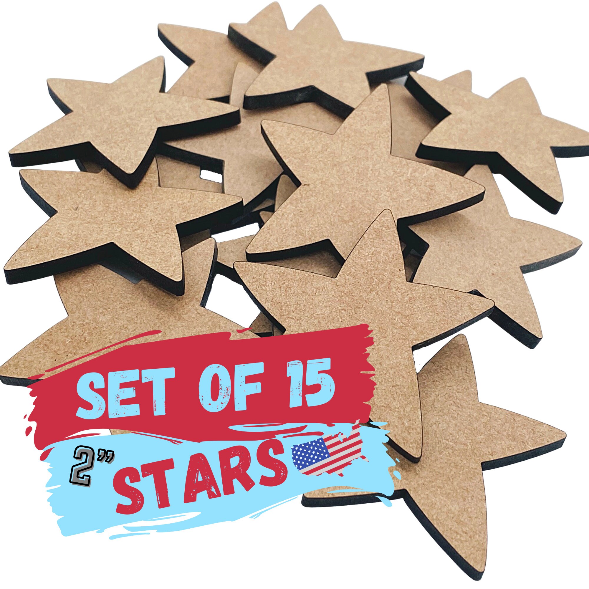 Set of 15 Stars Unfinished Wooden Stars USA Stars Acrylic | Etsy
