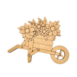 Large Wheel Barrel With Flowers | Craft Wood Shapes | Spring Decor ...