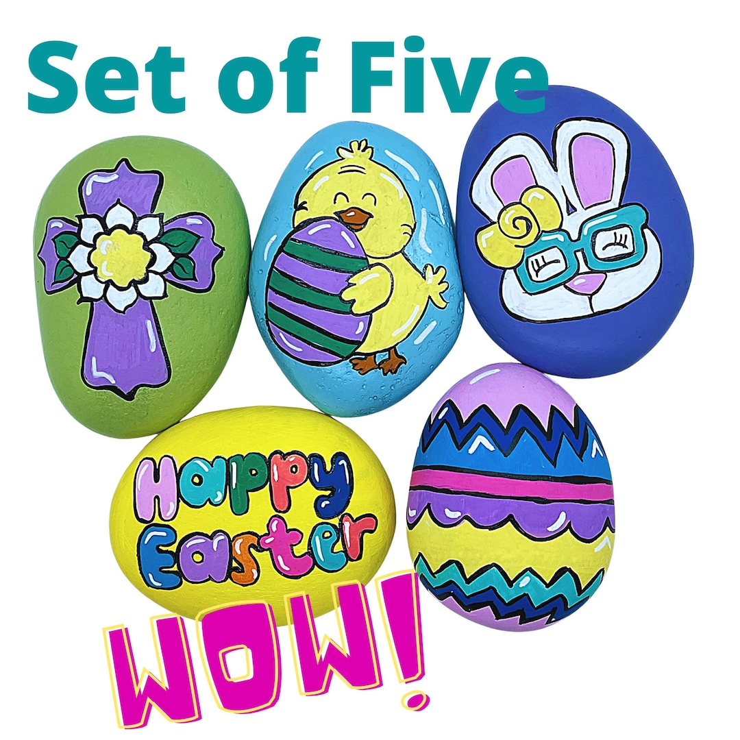 Painted Easter Rocks, Easter Hiding Rocks, Resin Sealed Easter Rocks ...