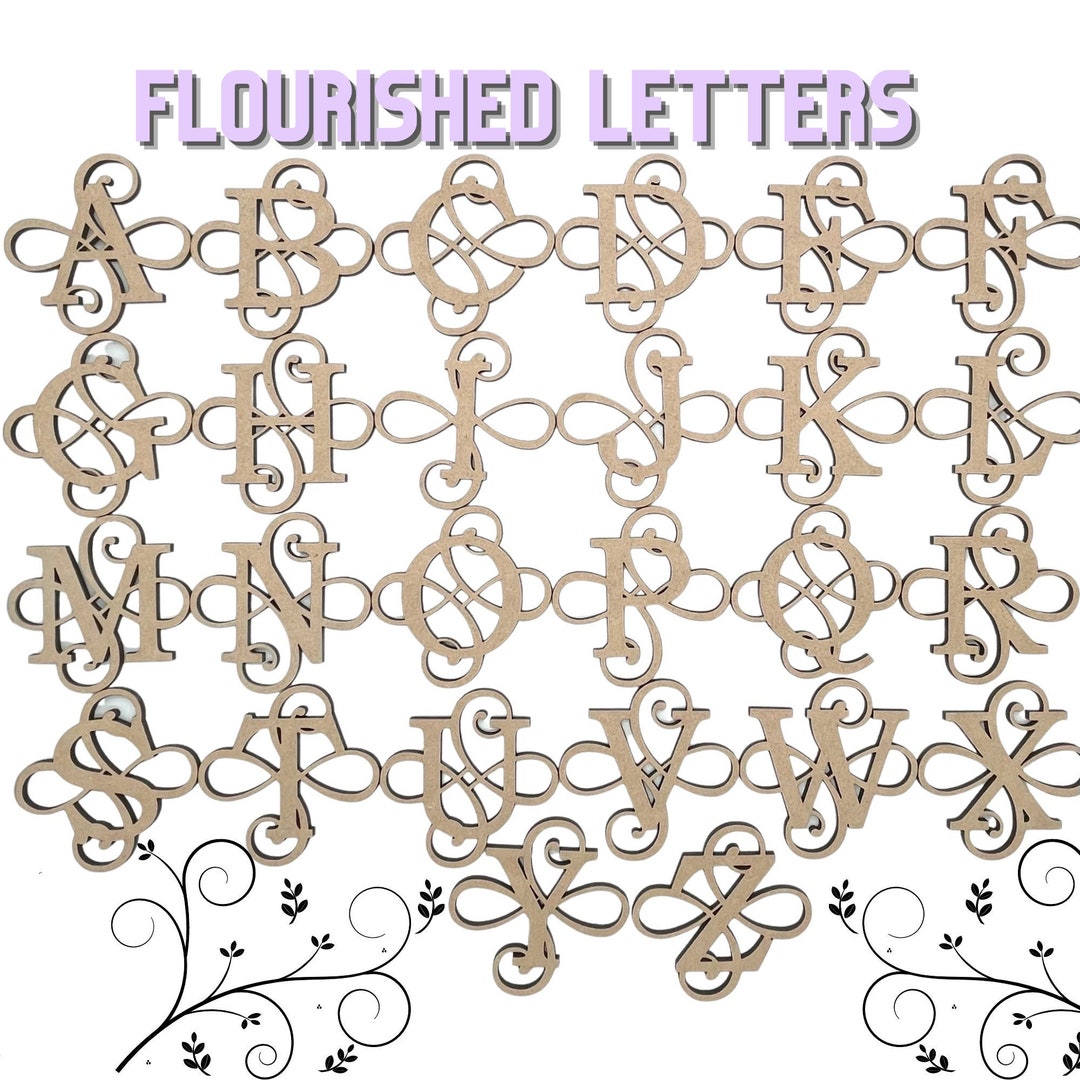 Small Flourished Font | Swirly Letters | Wooden Letters | Unfinished ...