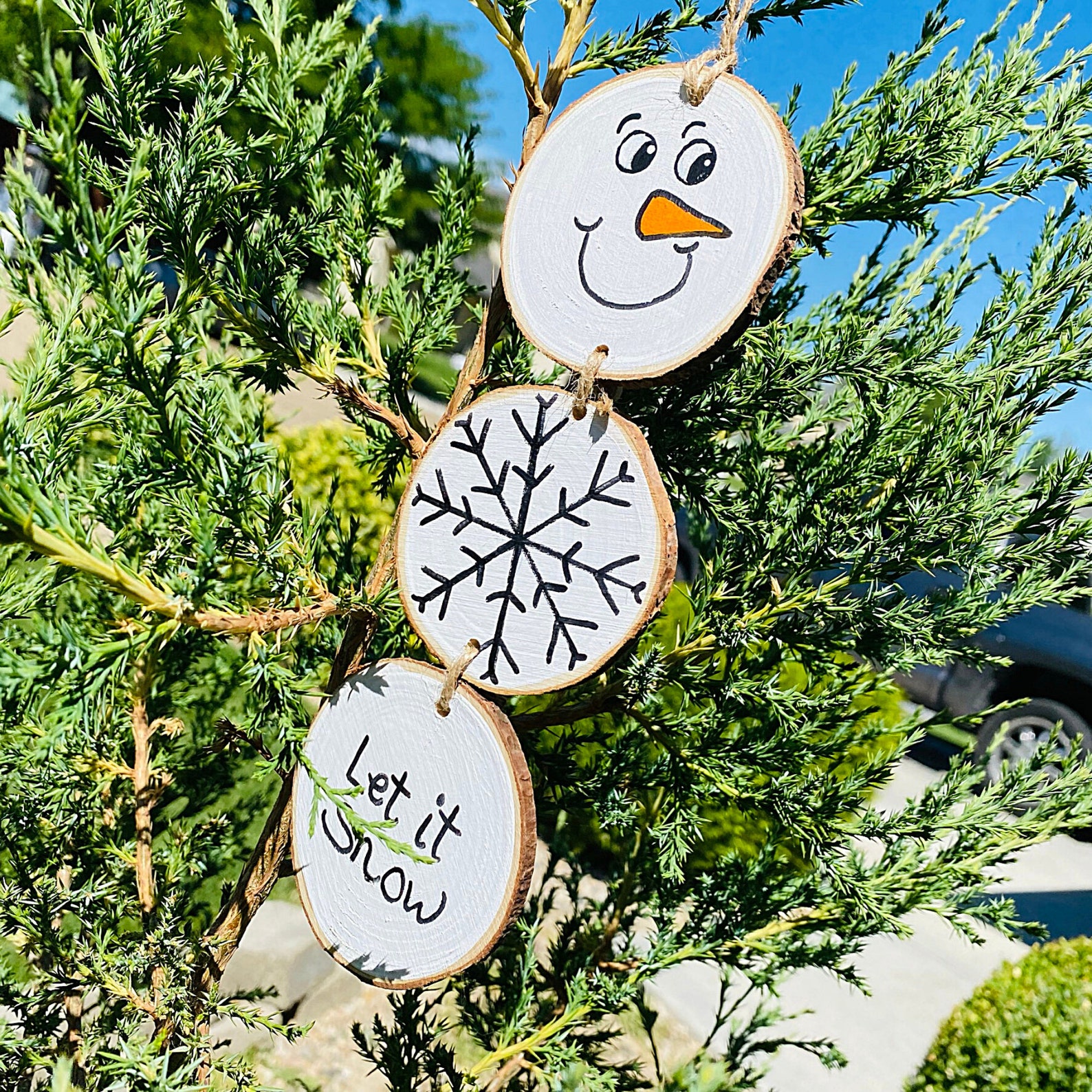 Snowman Triple Wood Slice Christmas Wood Slice Ornament | Etsy