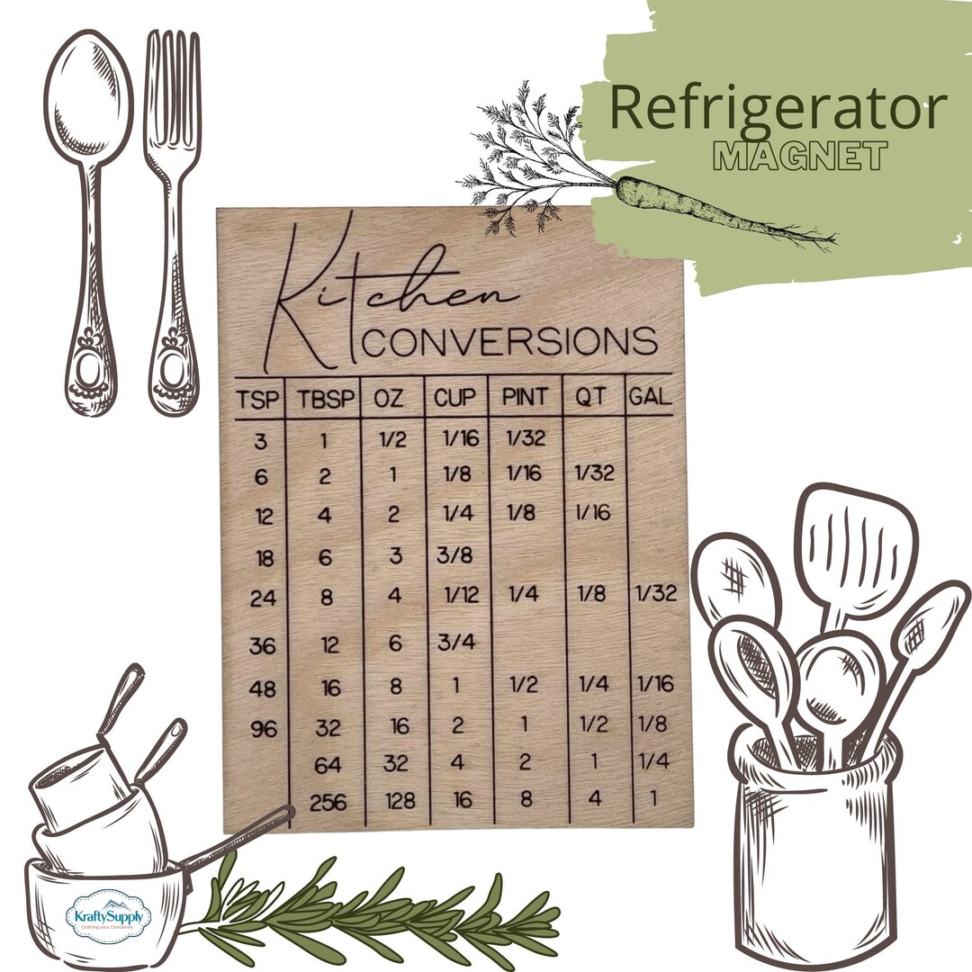 Kitchen Conversion Chart, Kitchen Conversion Magnet - Etsy