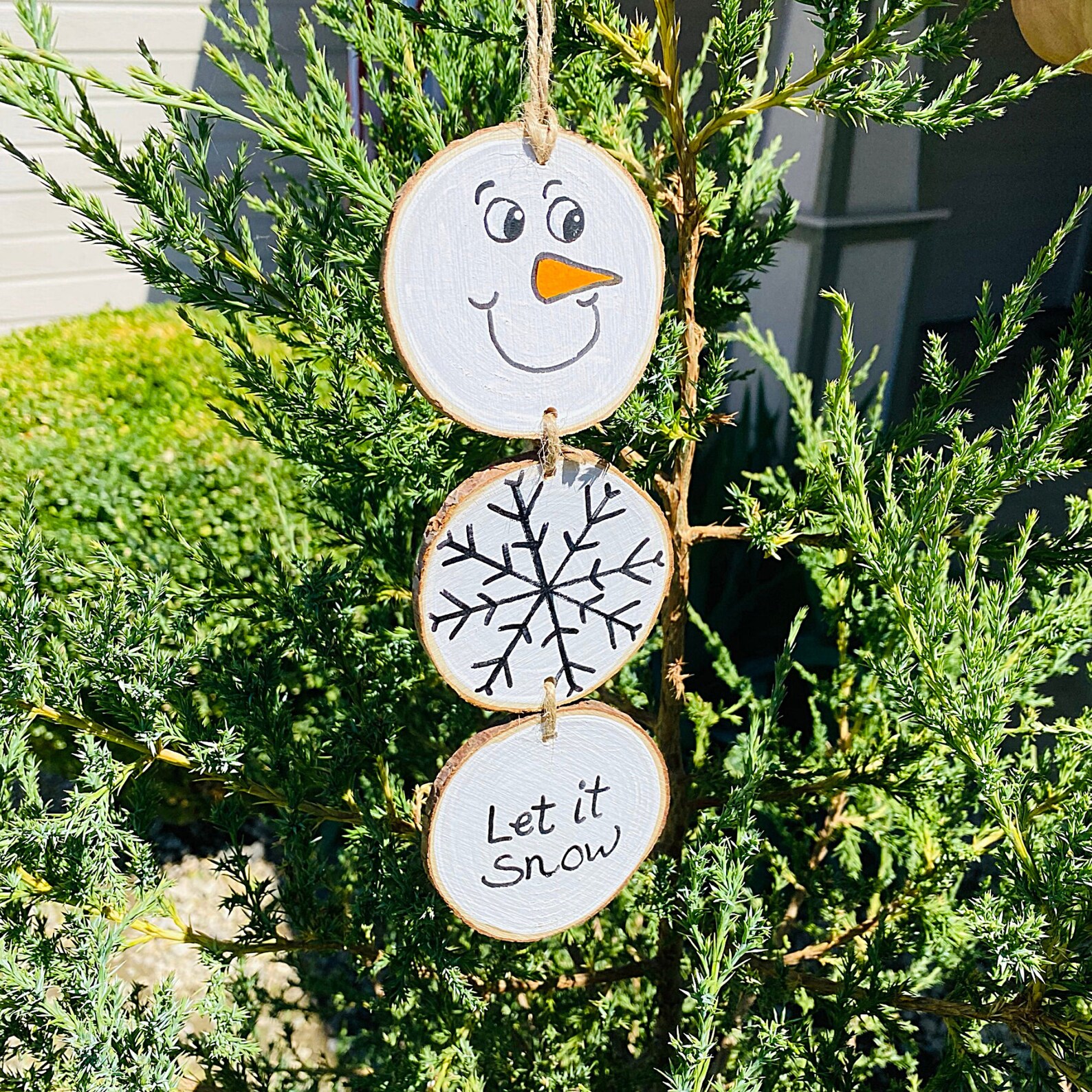 Snowman Triple Wood Slice Christmas Wood Slice Ornament | Etsy