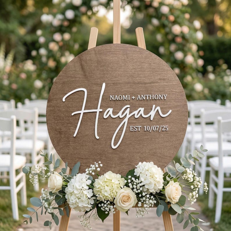 Personalized, Round 3D Wedding Sign, Rustic Birch Wood Entrance Decor ...