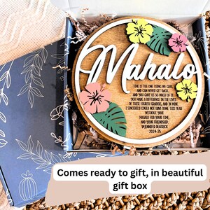 Layered Wood Mahalo Gift | Hawaiian Flowers, Custom Message - Etsy