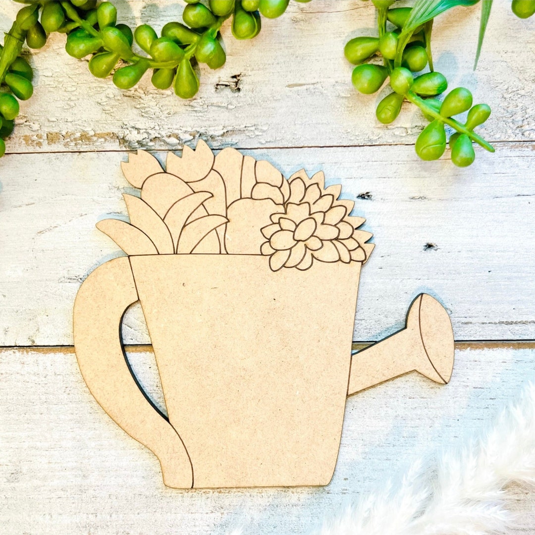 Small Watering Can With Flowers and Succulents| Wood Watering Can ...