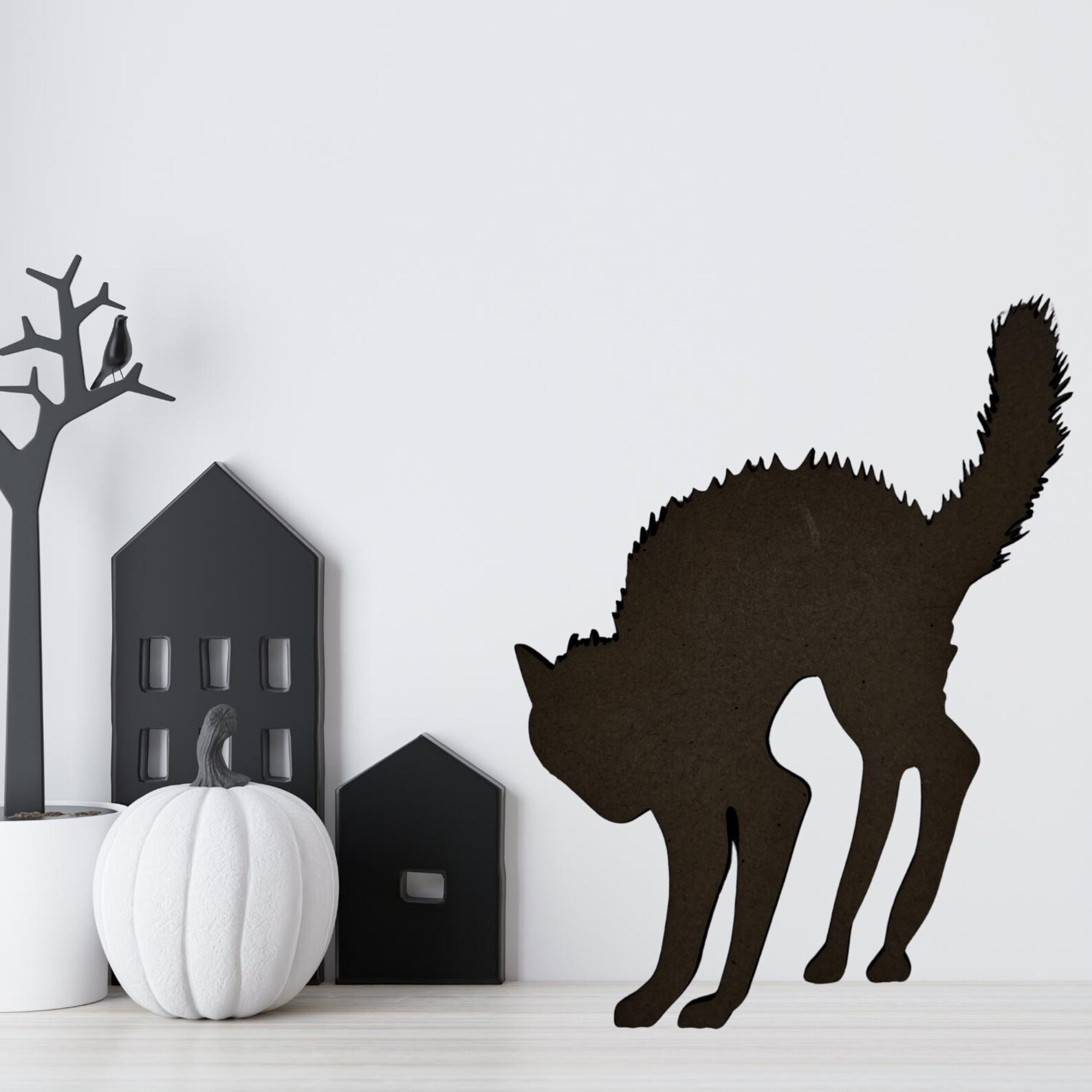 Large Halloween Scaredy Cat | Spooky Black Cat Wood Craft Cutout ...