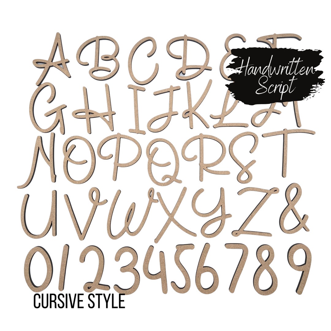 Large Handwritten Script Font | Cursive Letters | Wooden Letters ...