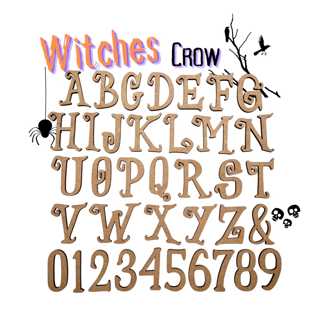 Small Witches Crow Font | Wooden Letters | Laser Cut Letters ...