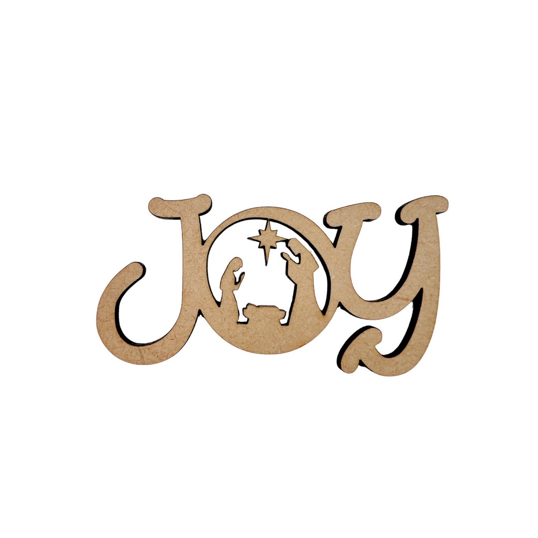 Large Wood Word JOY W/ Manger Scene Wood Cutout - Christmas Wood Letter ...