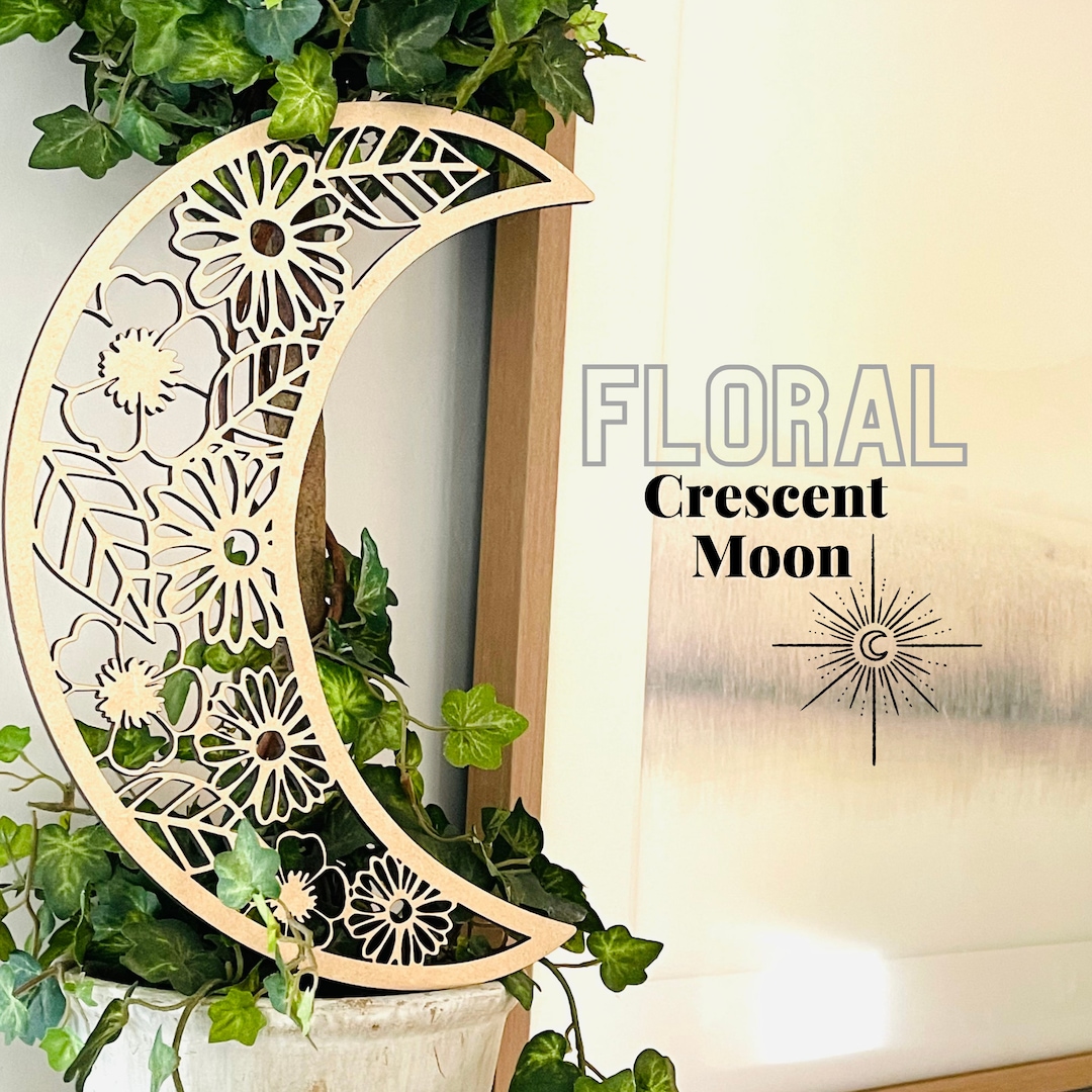 Floral Crescent Moon | Wooden Moon Cutout | Moon Decor | Fireplace ...