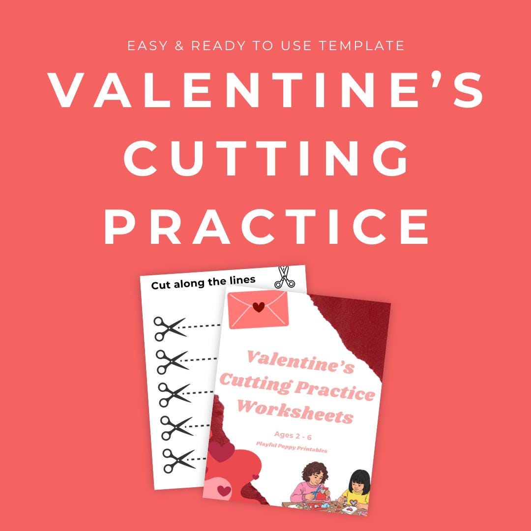 Valentines Cutting Practice Worksheets Scissor Skills Toddler and ...