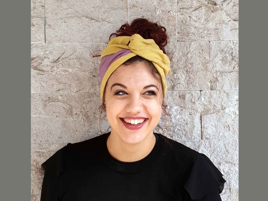 Cotton and Linen Turban Headband, Lilac and Yellow Turban for Women ...