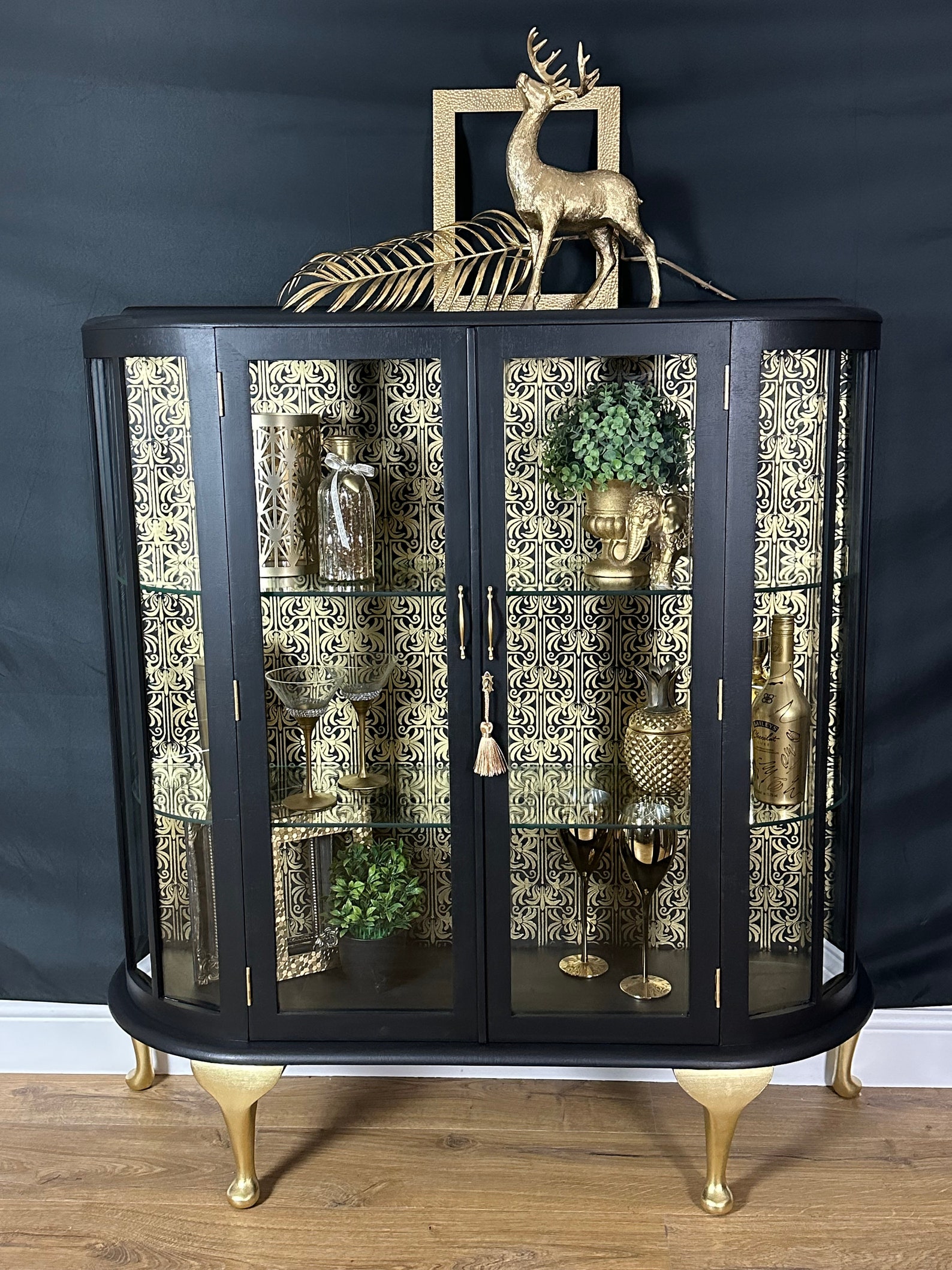 Stunning Vintage Display Drinks Cabinet Black and Gold - Etsy UK