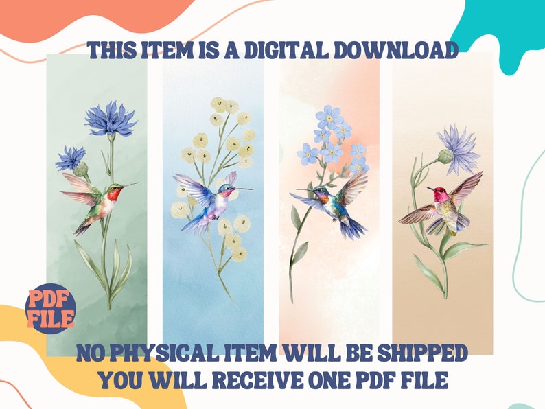 Watercolor Hummingbird Bookmarks Set of 4 (printable Digital Download ...