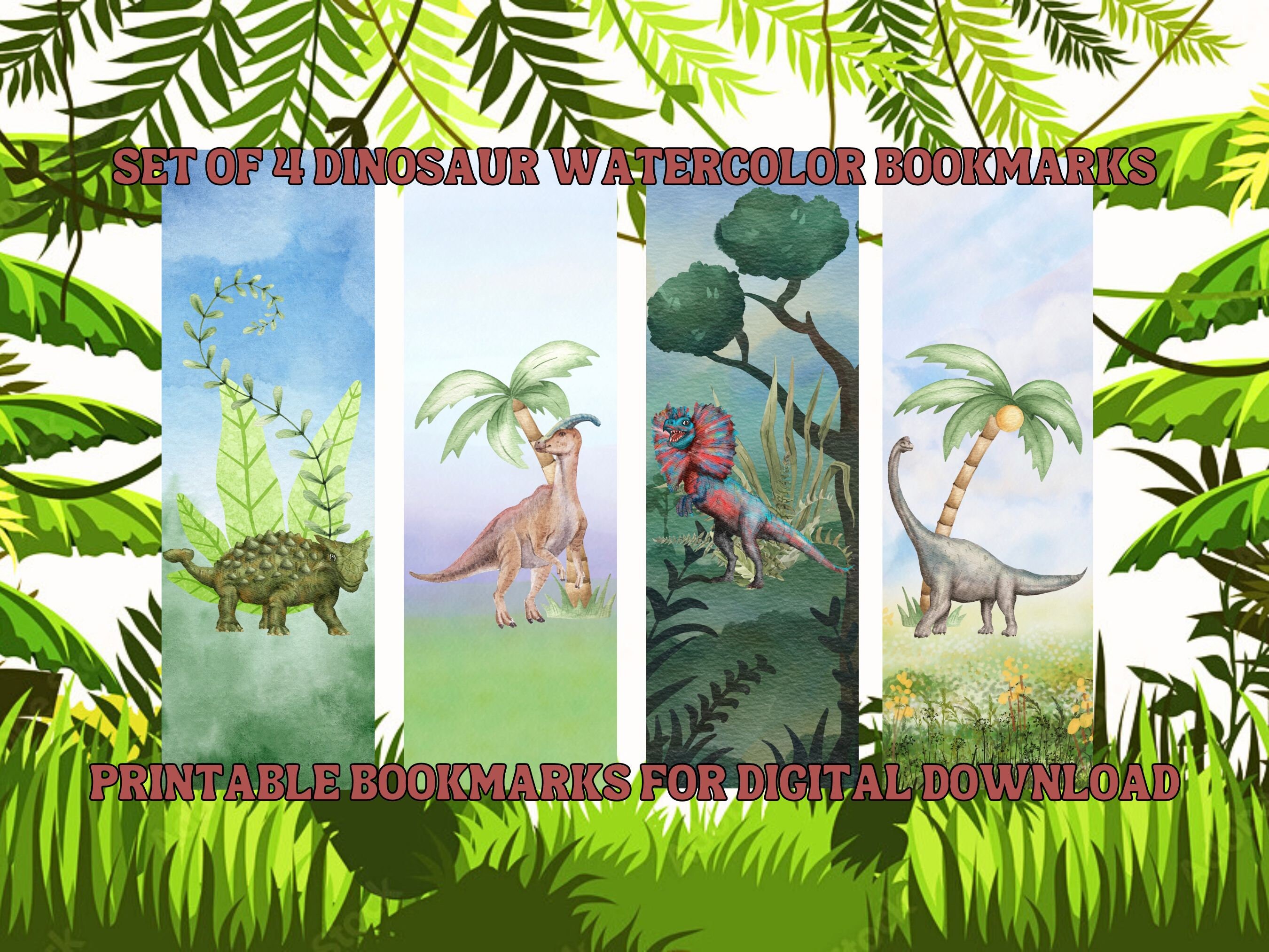 Dinosaur Bookmarks Set of 4 Watercolor Dinosaur Bookmarks Printable ...