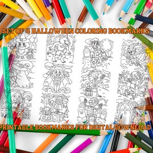 Coloring Halloween Bookmarks Set of 4 Printable Coloring Bookmarks ...