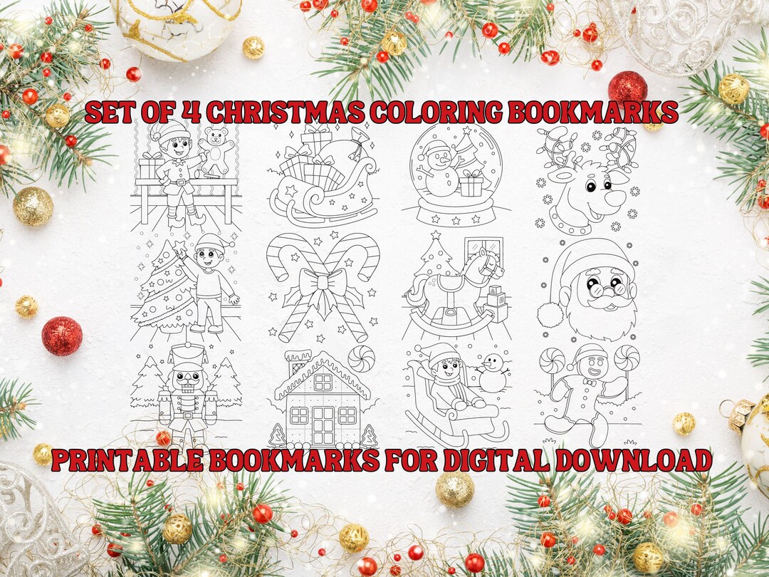 Coloring Christmas Bookmarks Set of 4 Printable Coloring Bookmarks ...