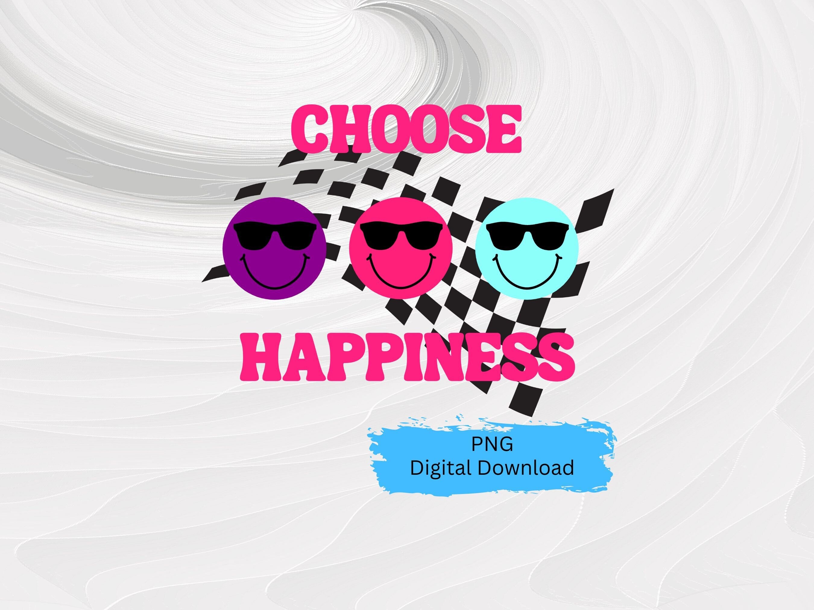 Choose Happiness Png Happy Smiley Face Png Checkered Smiley - Etsy