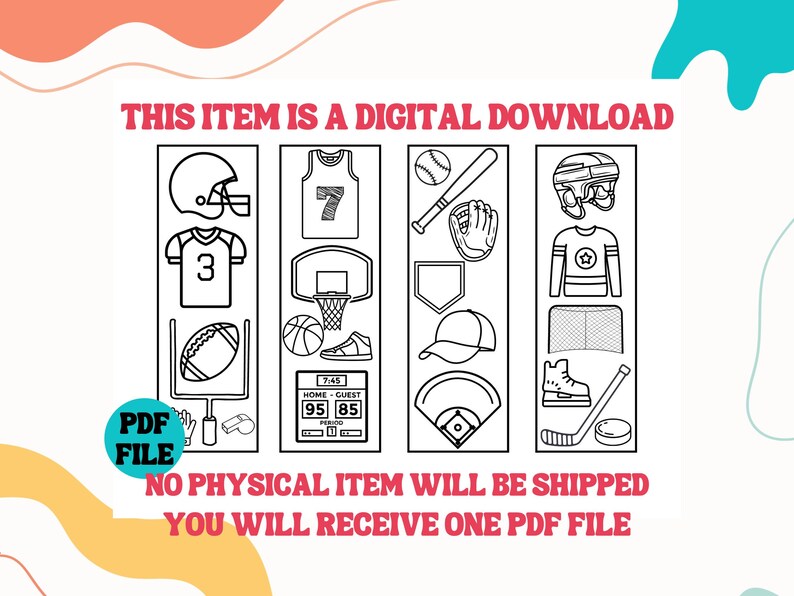 Sports Coloring Bookmarks Football Bookmark Baseball Basketball Hockey ...