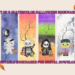 Cute Halloween Bookmarks Spooky Bookmarks Set of 4 Halloween Watercolor ...