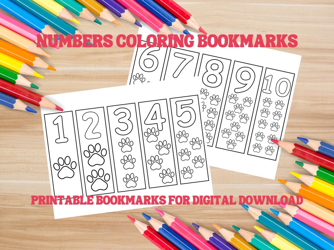 Numbers Coloring Bookmarks Paw Prints Bookmarks Printable Coloring 1-10 ...