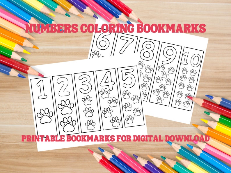 Numbers Coloring Bookmarks Paw Prints Bookmarks Printable Coloring 1-10 ...