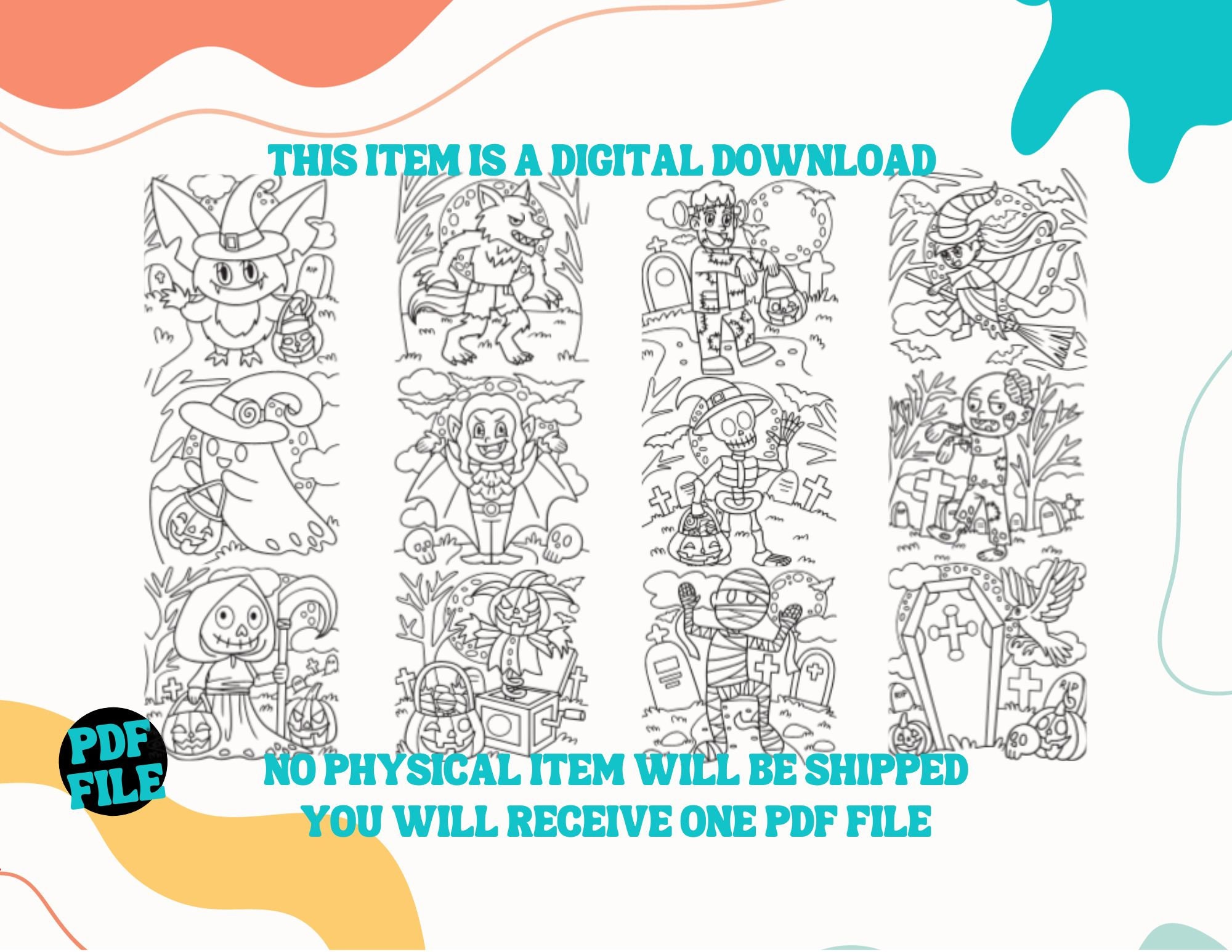 Coloring Halloween Bookmarks Set of 4 Printable Coloring Bookmarks ...