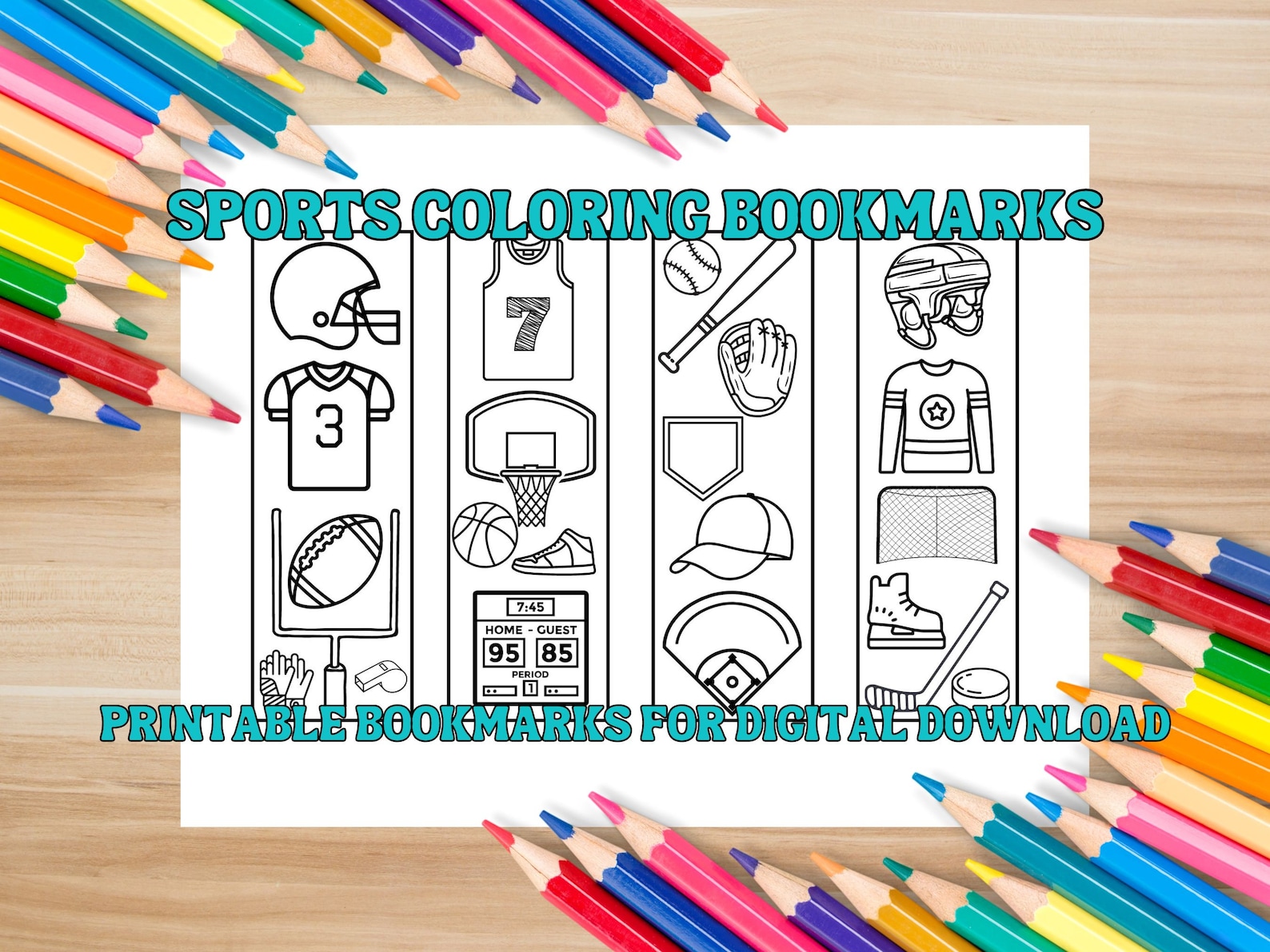 Sports Coloring Bookmarks Football Bookmark Baseball Basketball Hockey ...