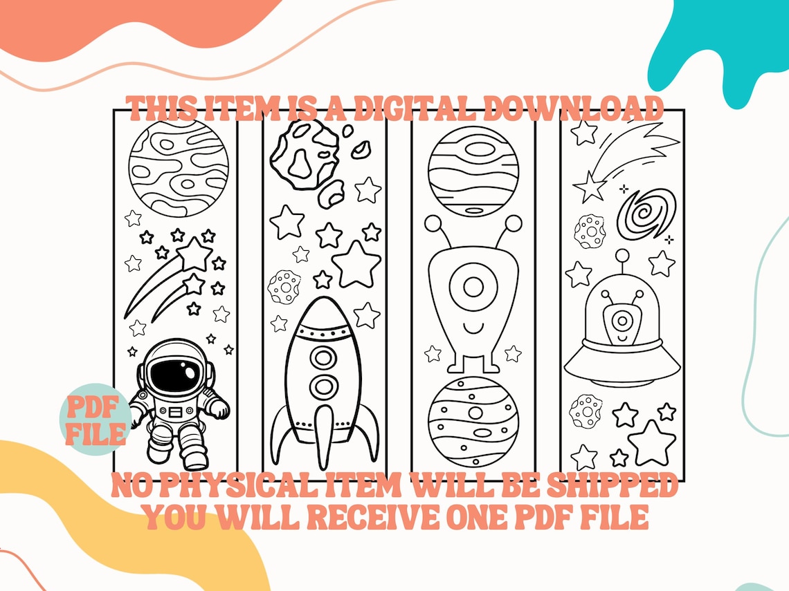 Space Printable Coloring Bookmarks Astronaut Spaceship Alien Bookmark ...