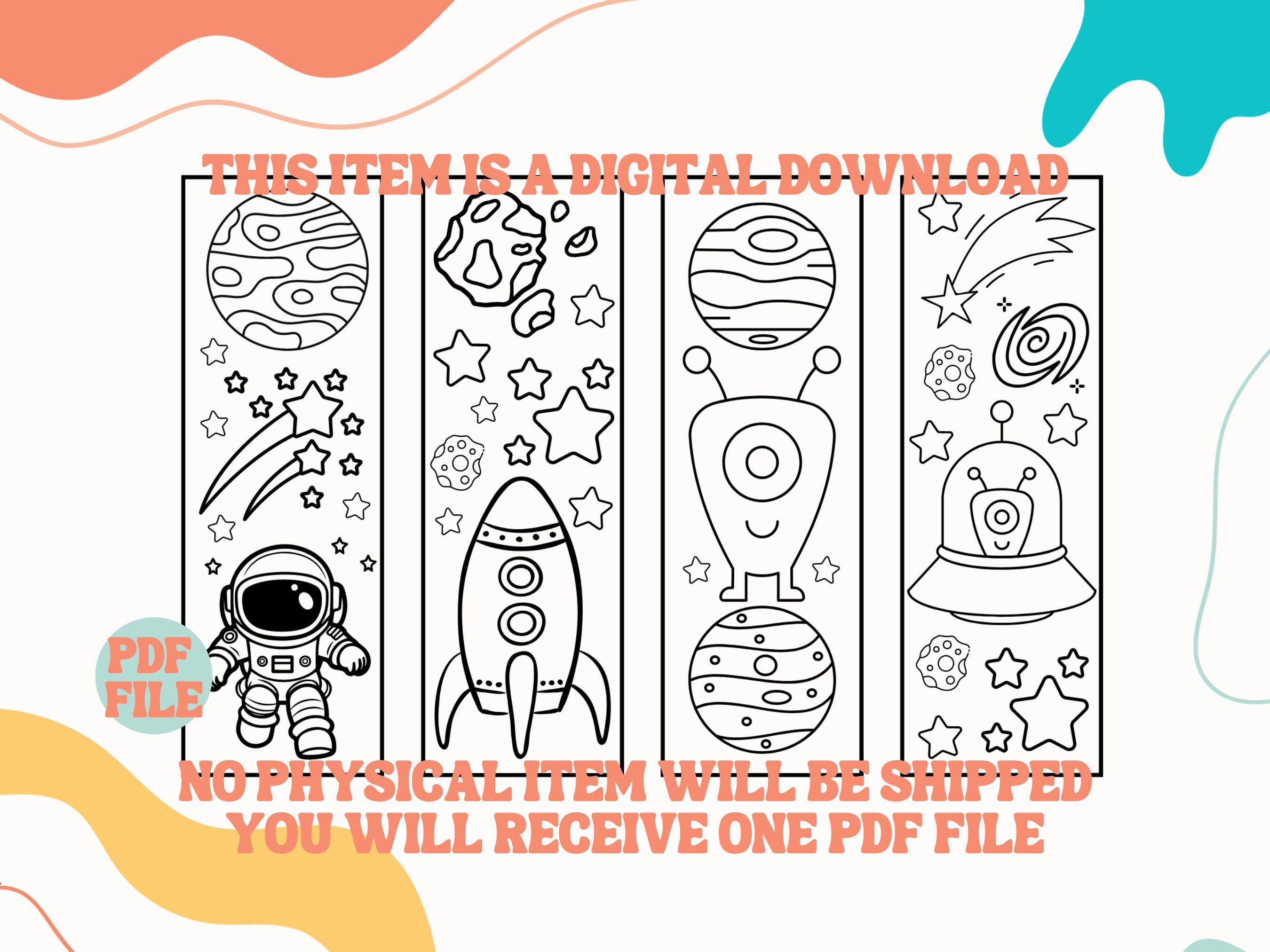 Space Printable Coloring Bookmarks Astronaut Spaceship Alien Bookmark ...