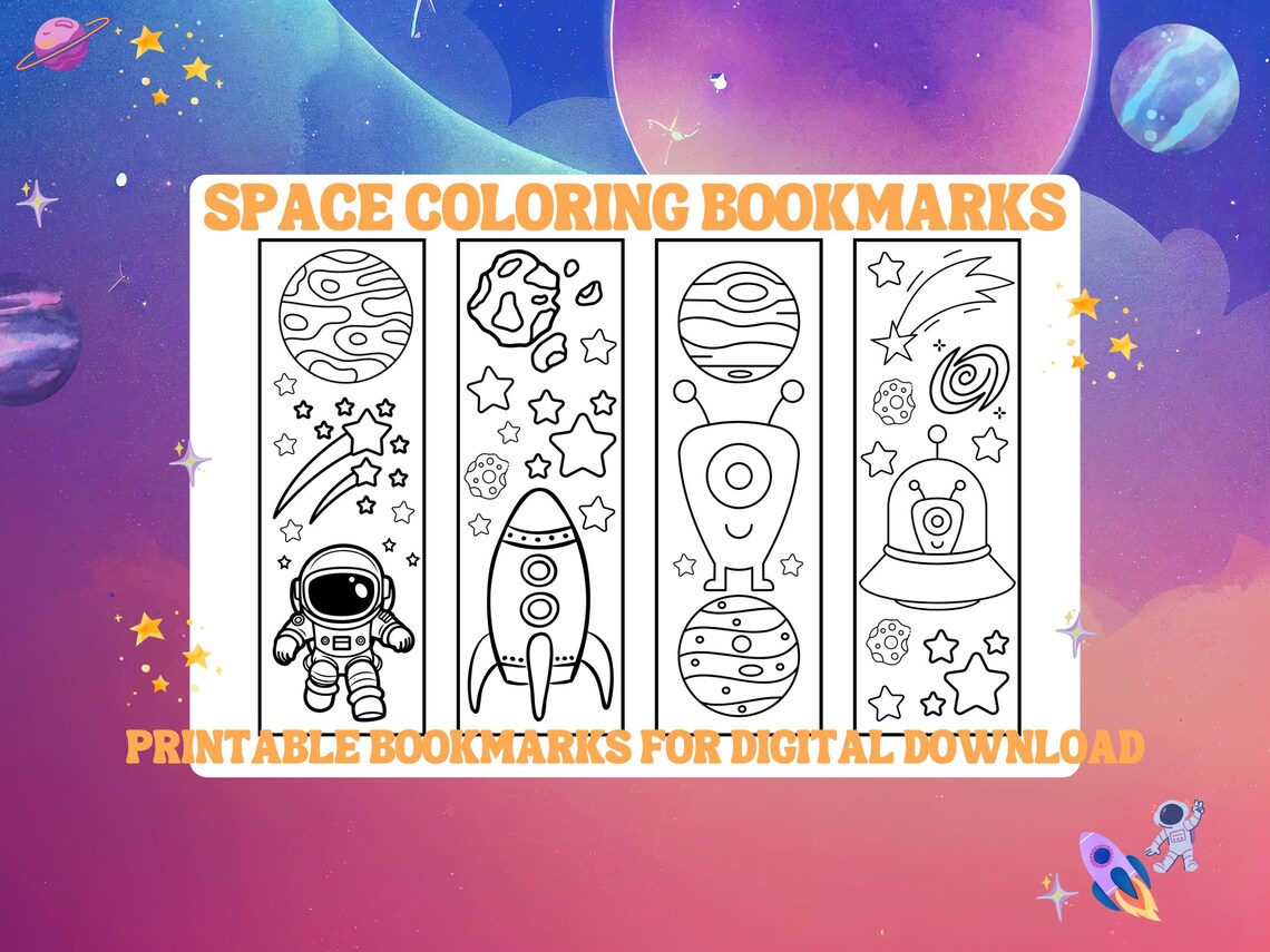 Space Printable Coloring Bookmarks Astronaut Spaceship Alien Bookmark ...