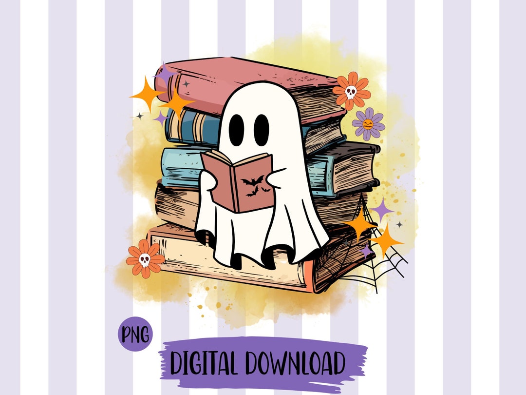 Halloween Retro Ghost Reading a Book Png Spooky Books Png Read More ...