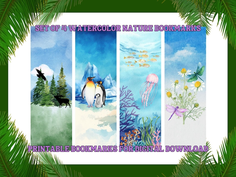 Watercolor Nature Bookmarks, Set of 4 (digital Download) - Etsy